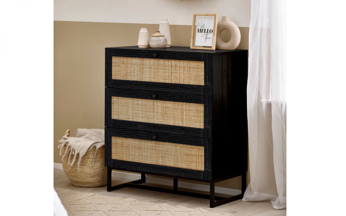 Julian Bowen Padstow 3 Drawer Chest Black FREE DELIVERY