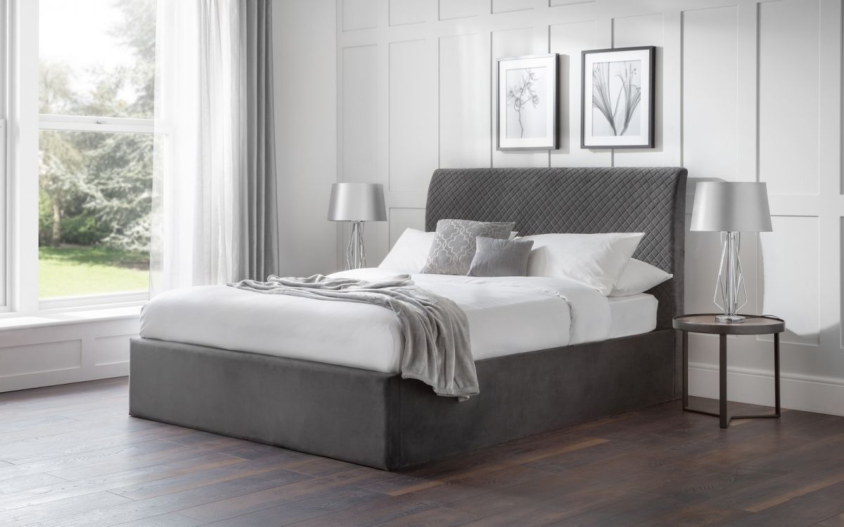 Julian Bowen Sanderson Diamond Quilted Velvet Ottoman Bed FREE DELIVERY