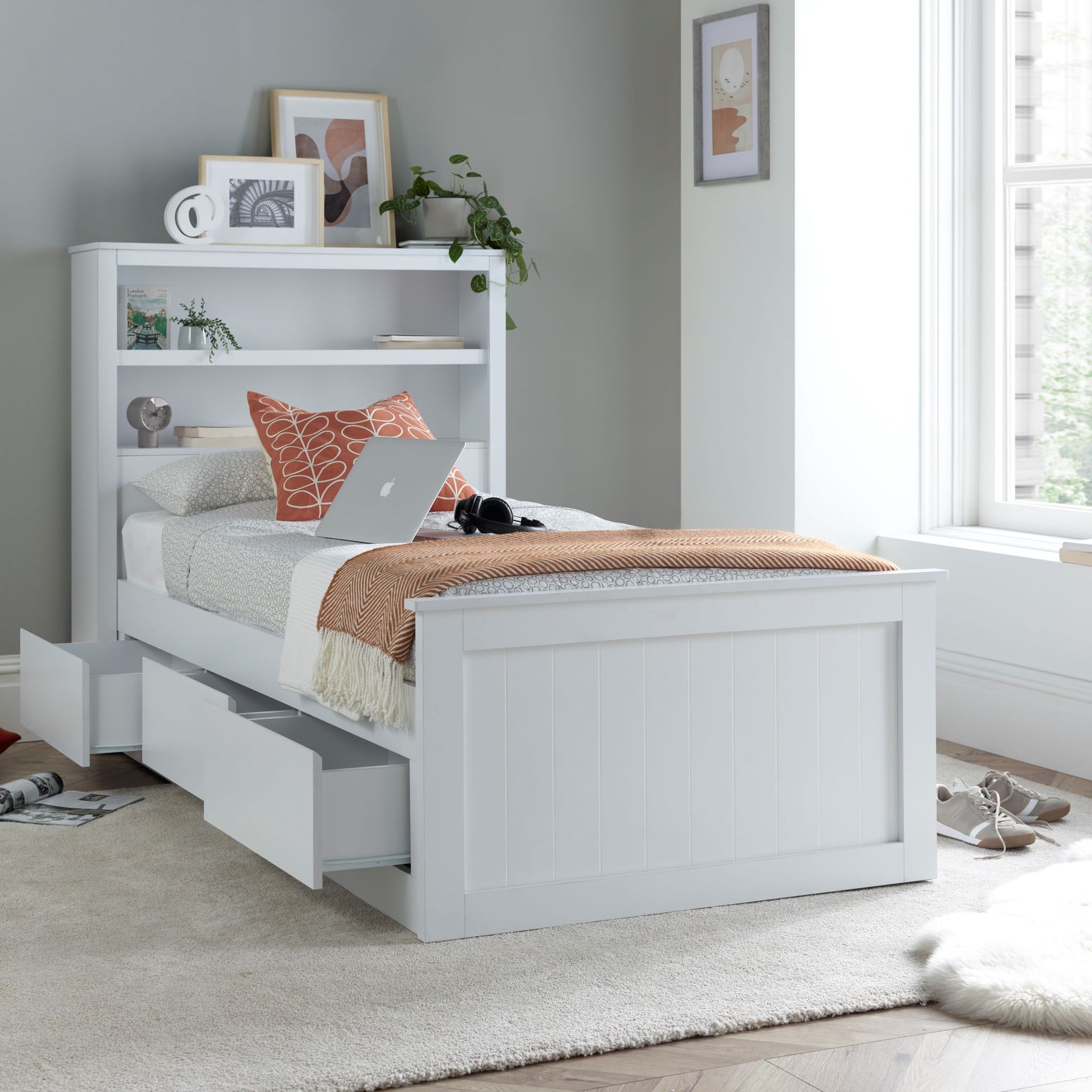 Bedmaster Enzo White Wooden 3 Drawer Storage Bed - FREE DELIVERY