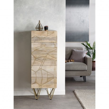 Indian Hub Light Gold Tall Chest of Drawers - Free Delivery