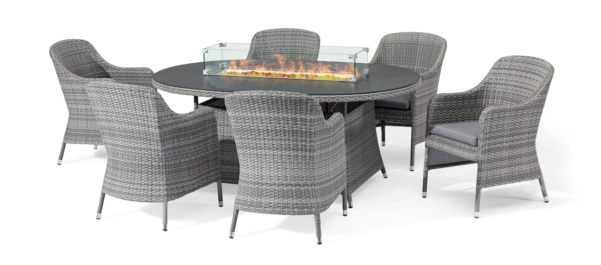 Maze Rattan Santorini 6 Seat Oval Rattan Dining Set With Fire Pit Table ...