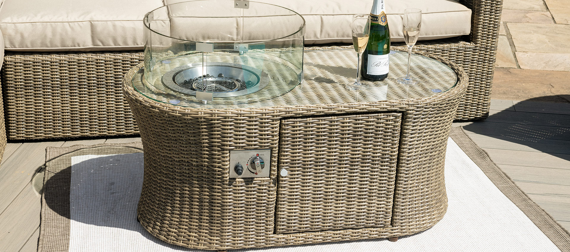 Maze Rattan Winchester Oval Fire Pit Coffee Table - FREE DELIVERY