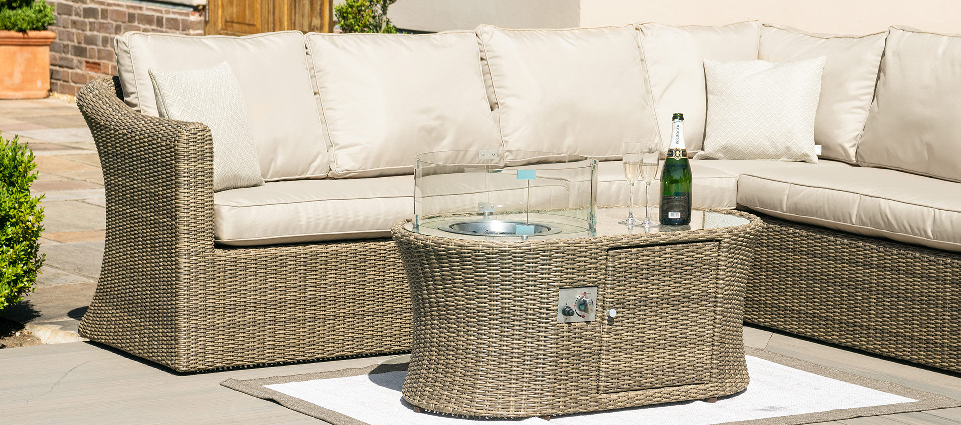 Maze Rattan Winchester Oval Fire Pit Coffee Table - FREE DELIVERY