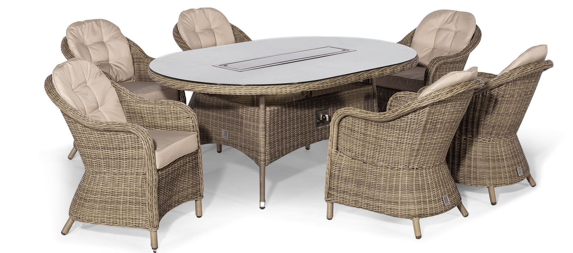 Maze Rattan Winchester 6 Seat Oval Fire Pit Dining Set With Heritage ...