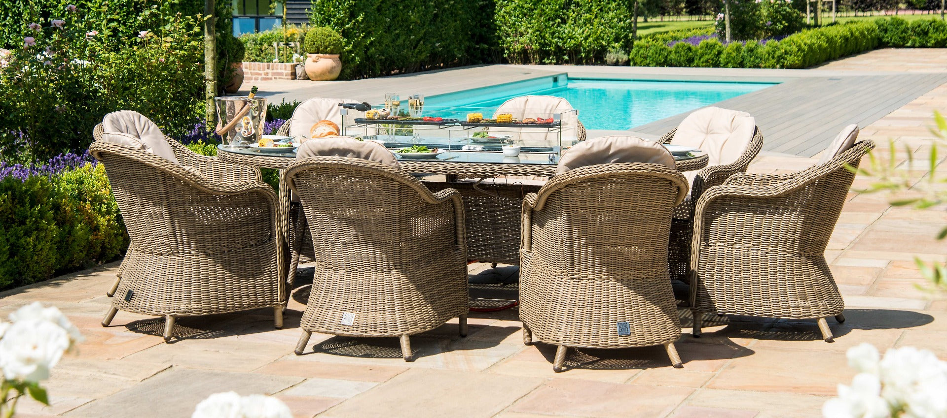 Maze Rattan Winchester 8 Seat Oval Fire Pit Dining Set With Heritage ...
