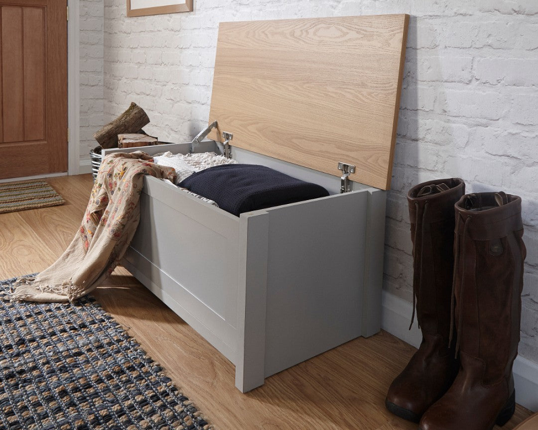 Grey wooden ottoman storage box store