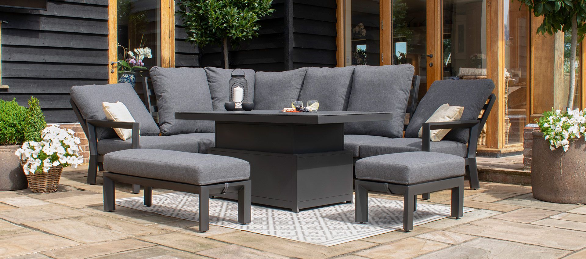 Maze Rattan Manhattan Reclining Corner Dining Set with Rising Table ...